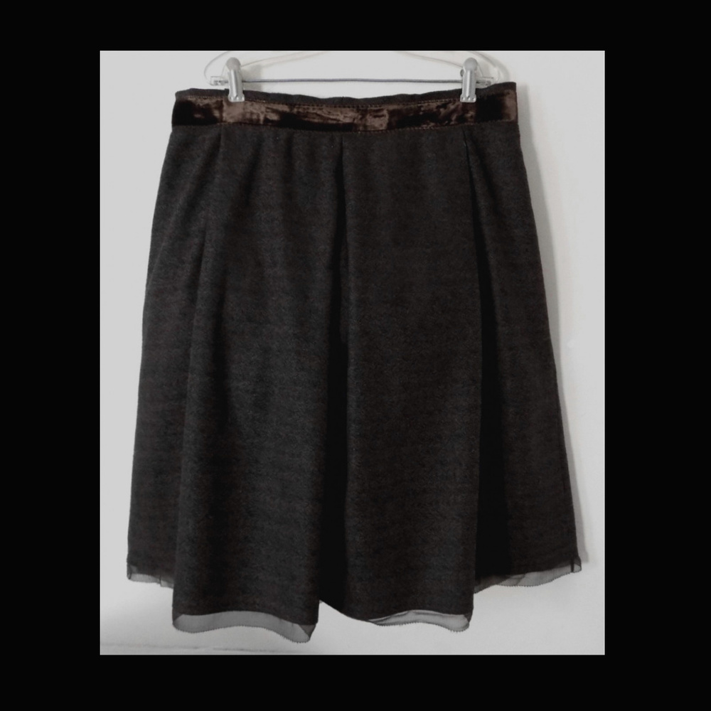 Elie Tahari Tweed Skirt 14 Brown Wool Bl Full Chiffon… - Gem